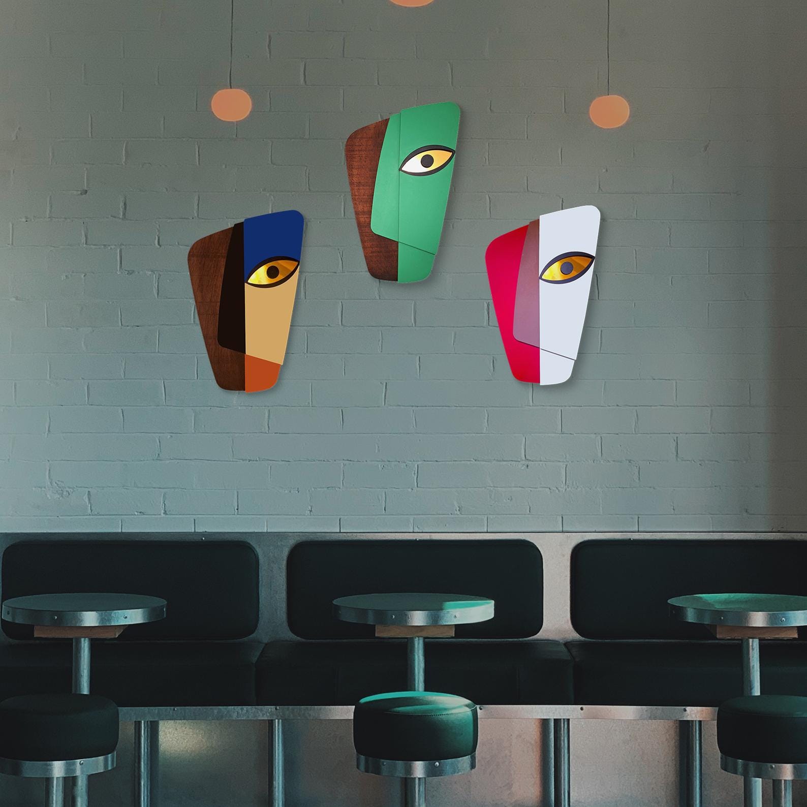 3 Handcrafted African Masks 3D Wall Art - Wooden Wall Decor for Living ...