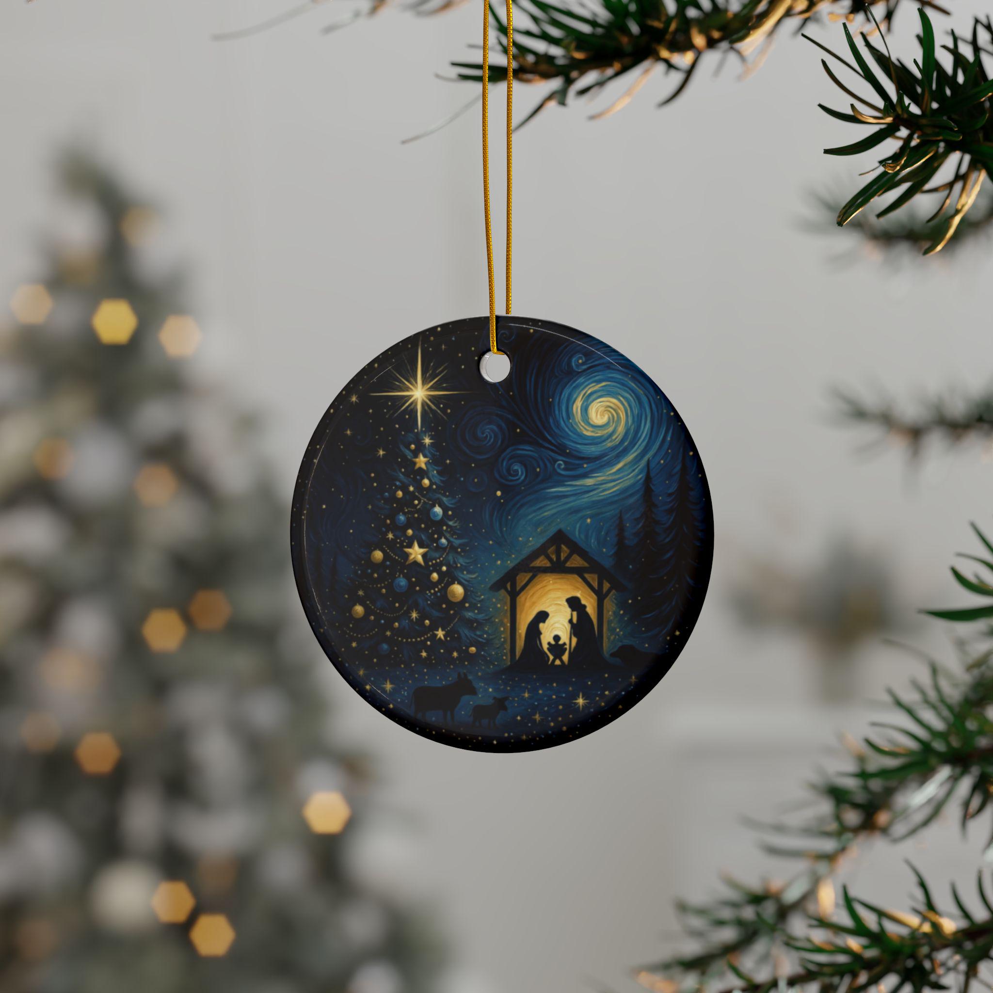 Starry Night Ornament: Ceramic Christmas Tree Decoration - Etsy