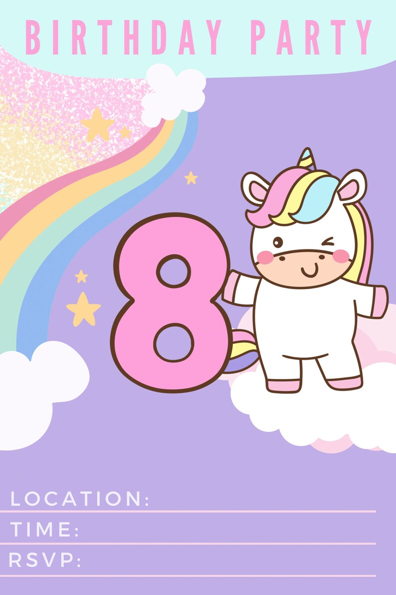 Editable Unicorn Theme Birthday Invitations - Etsy