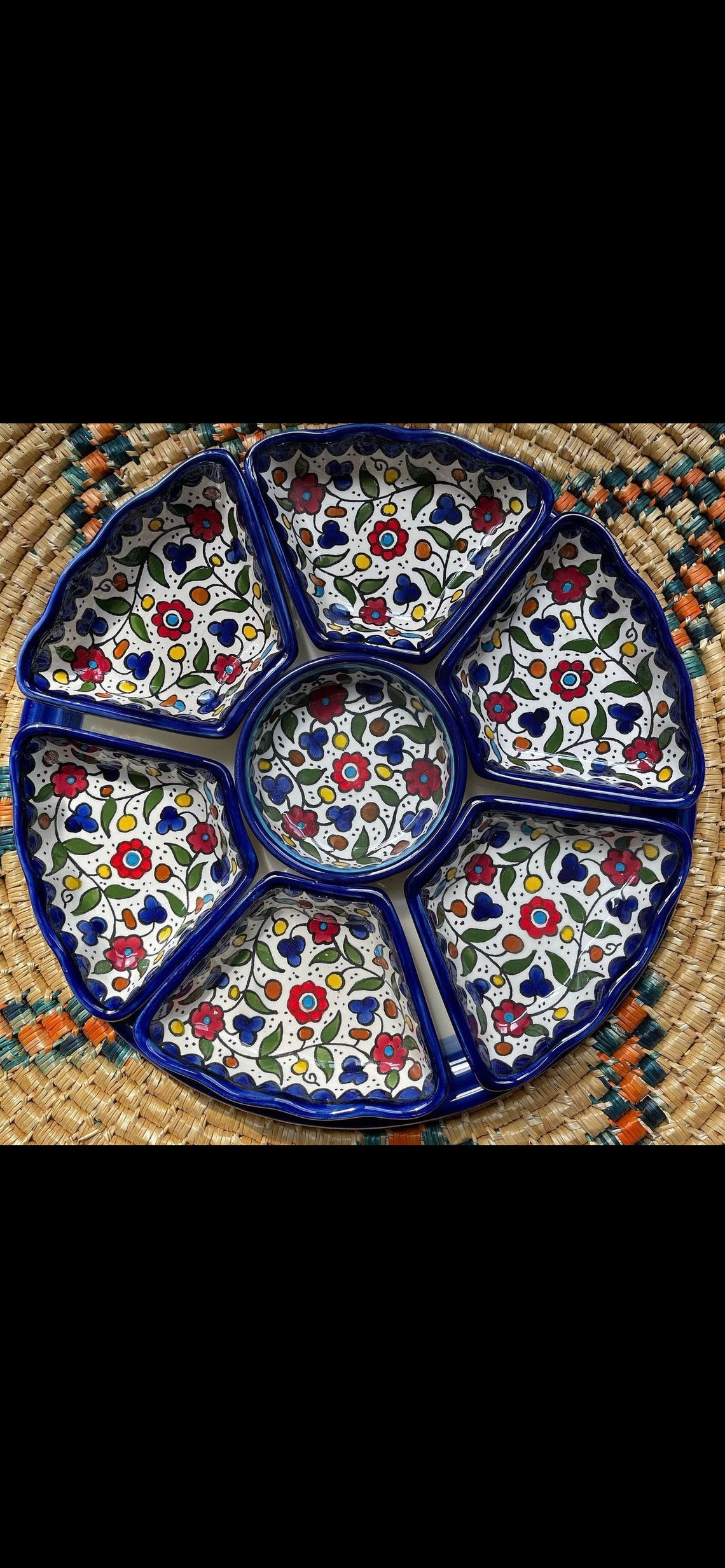 Palestine Pottery 7 Pieces Divided Serving Plate 14 Inch Handmade ...