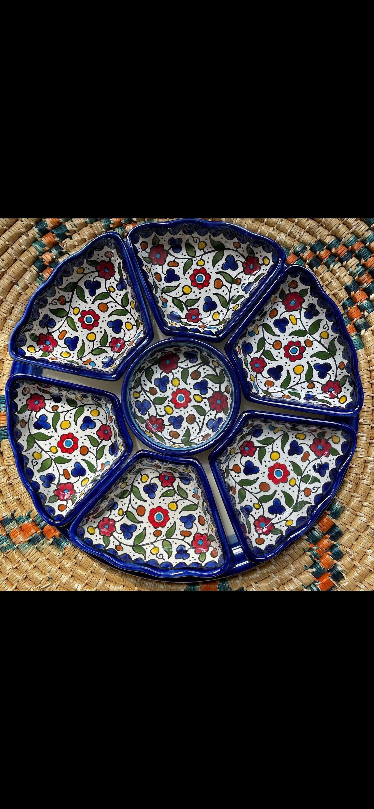 Palestine Pottery 7 Pieces Divided Serving Plate 14 Inch Handmade ...