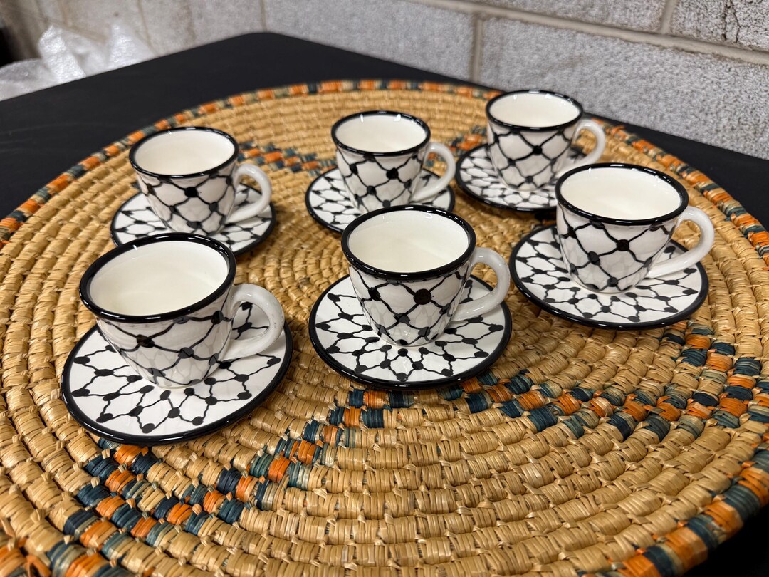 Palestine Kuffiyeh Pottery Coffee Cups Set of 6 Ceramic Handmade in ...