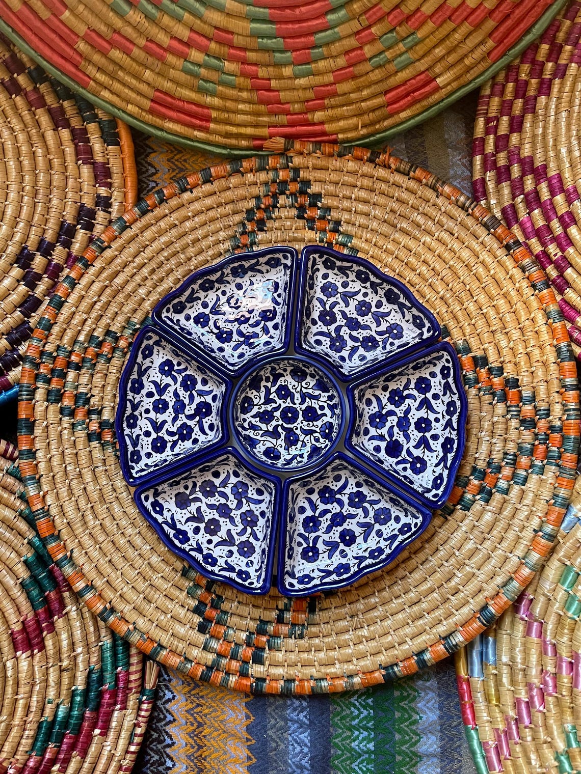 Palestine Pottery 7 Pieces Divided Serving Plate 14 Inch Handmade ...