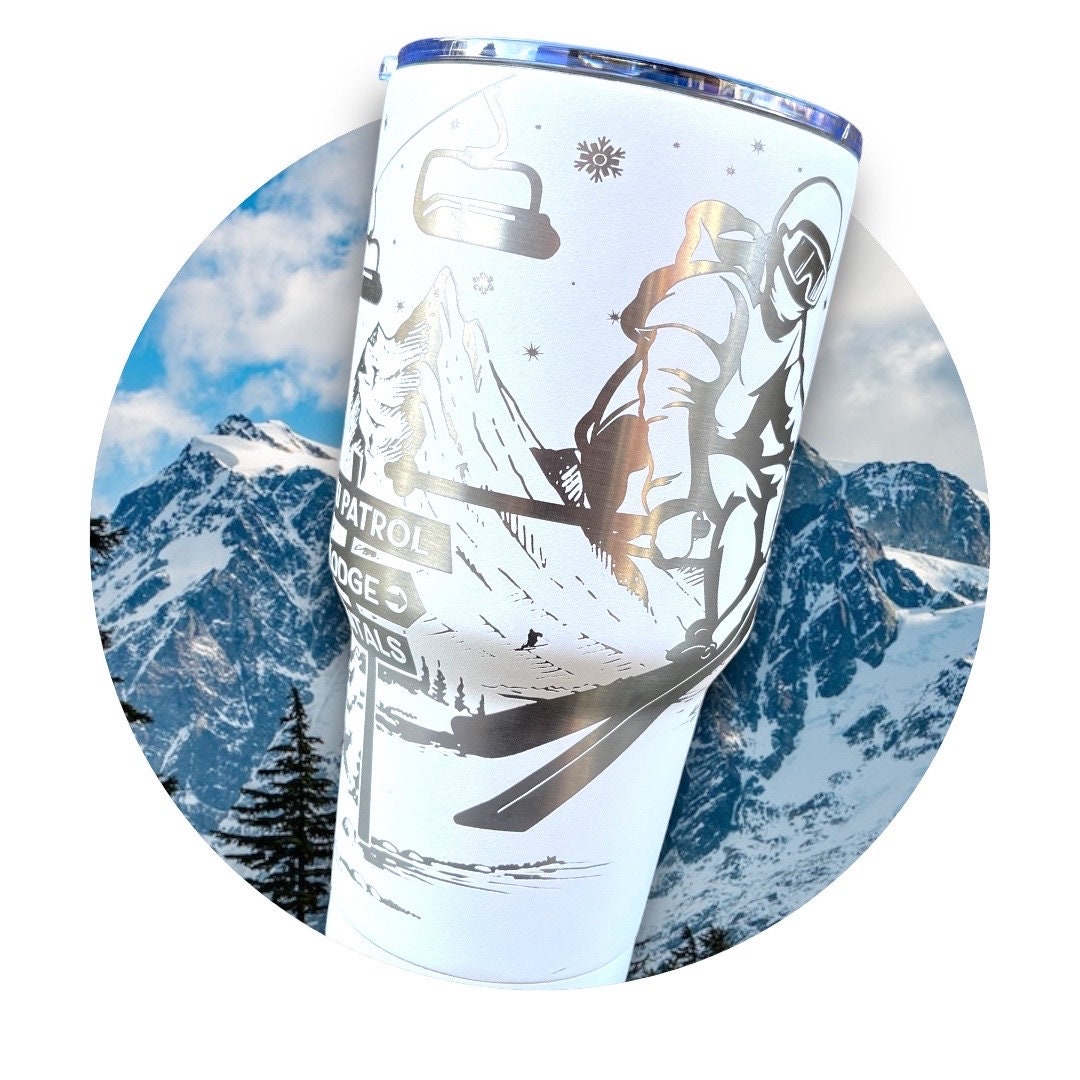 Skiing Tumbler, 30oz Cup With Lid, Personalized Ski Lodge, Large Skier ...