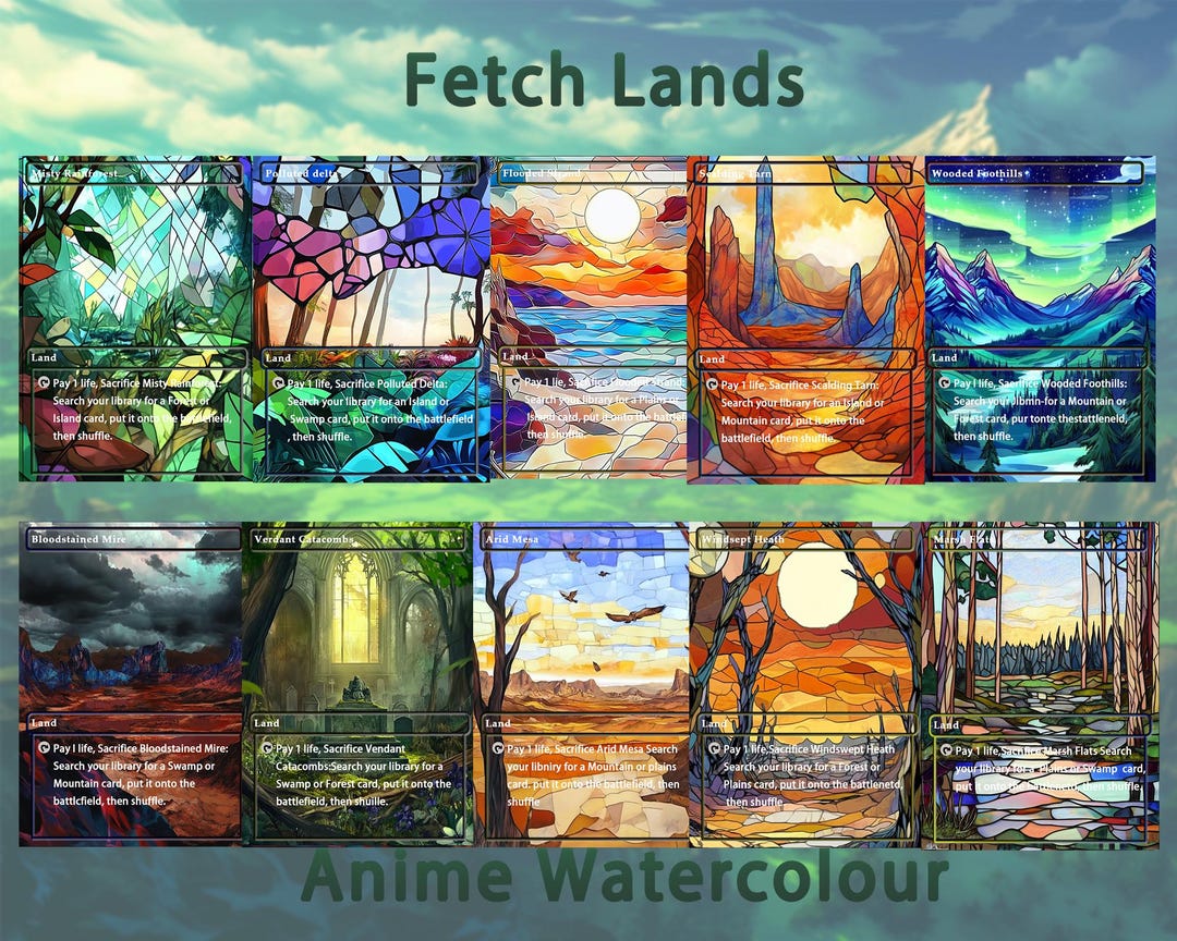 Fetch Land Bundle (10+ Cards), MTG Fetch Land Proxy Set, Stained Glass Style Custom MTG Proxy ...