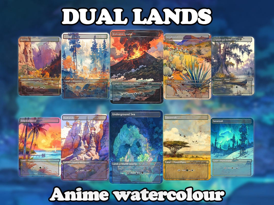 Dual Land Pack (10 Cards) Anime Watercolour Lands Set of 10 Unique ...