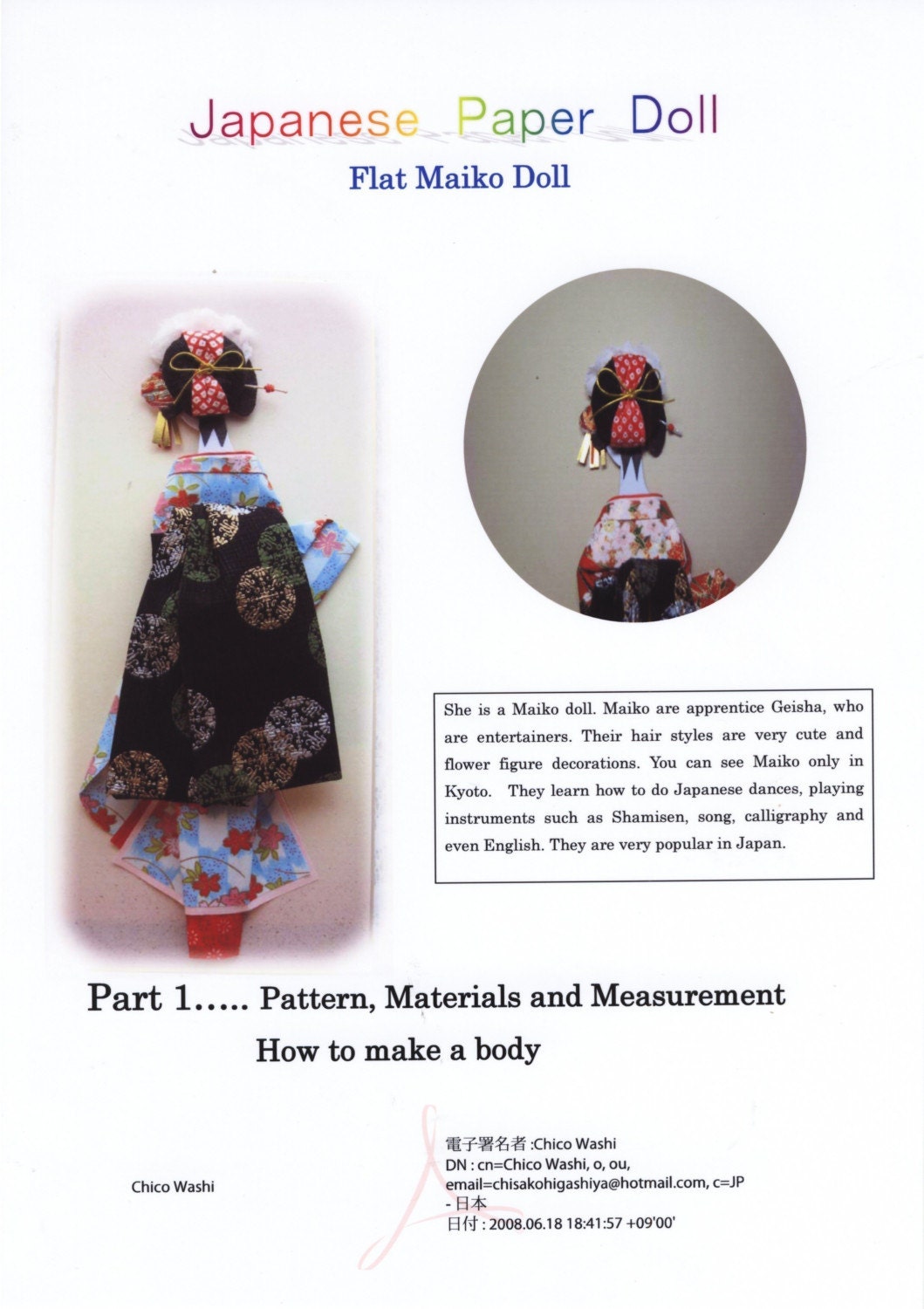 Ebook How to Make a Japanese Paper Doll..... Flat Maiko Doll - Etsy