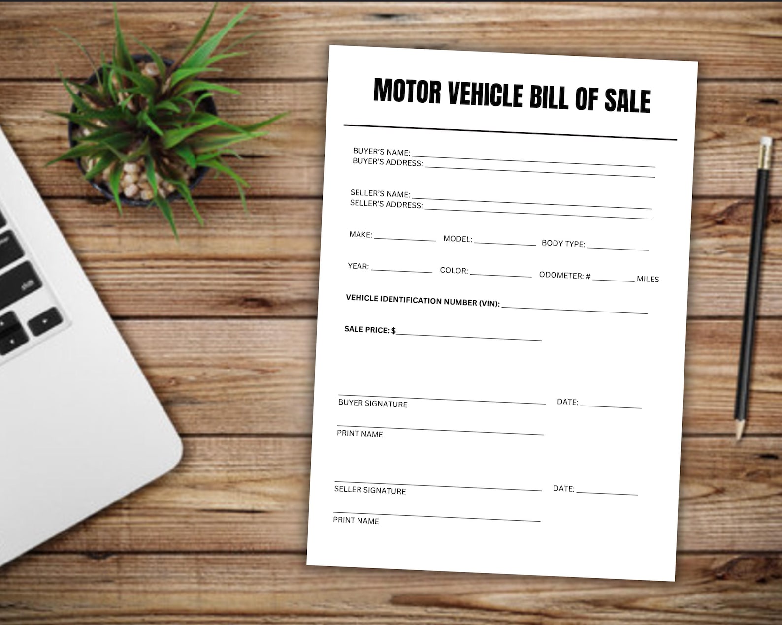 Motor Vehicle Bill of Sale. Printable Car Sale Form. Vehicle Bill of ...