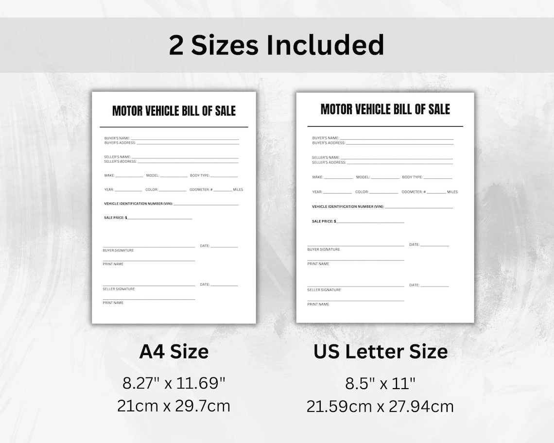 Motor Vehicle Bill of Sale. Printable Car Sale Form. Vehicle Bill of ...