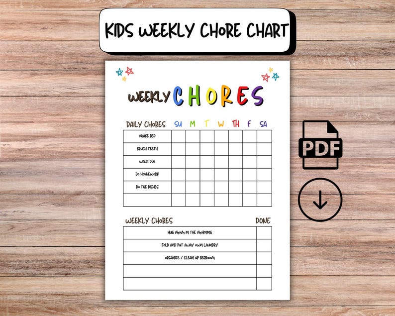Chore Chart, Kids Chore Chart, Printable Editable Kids Chore Chart ...