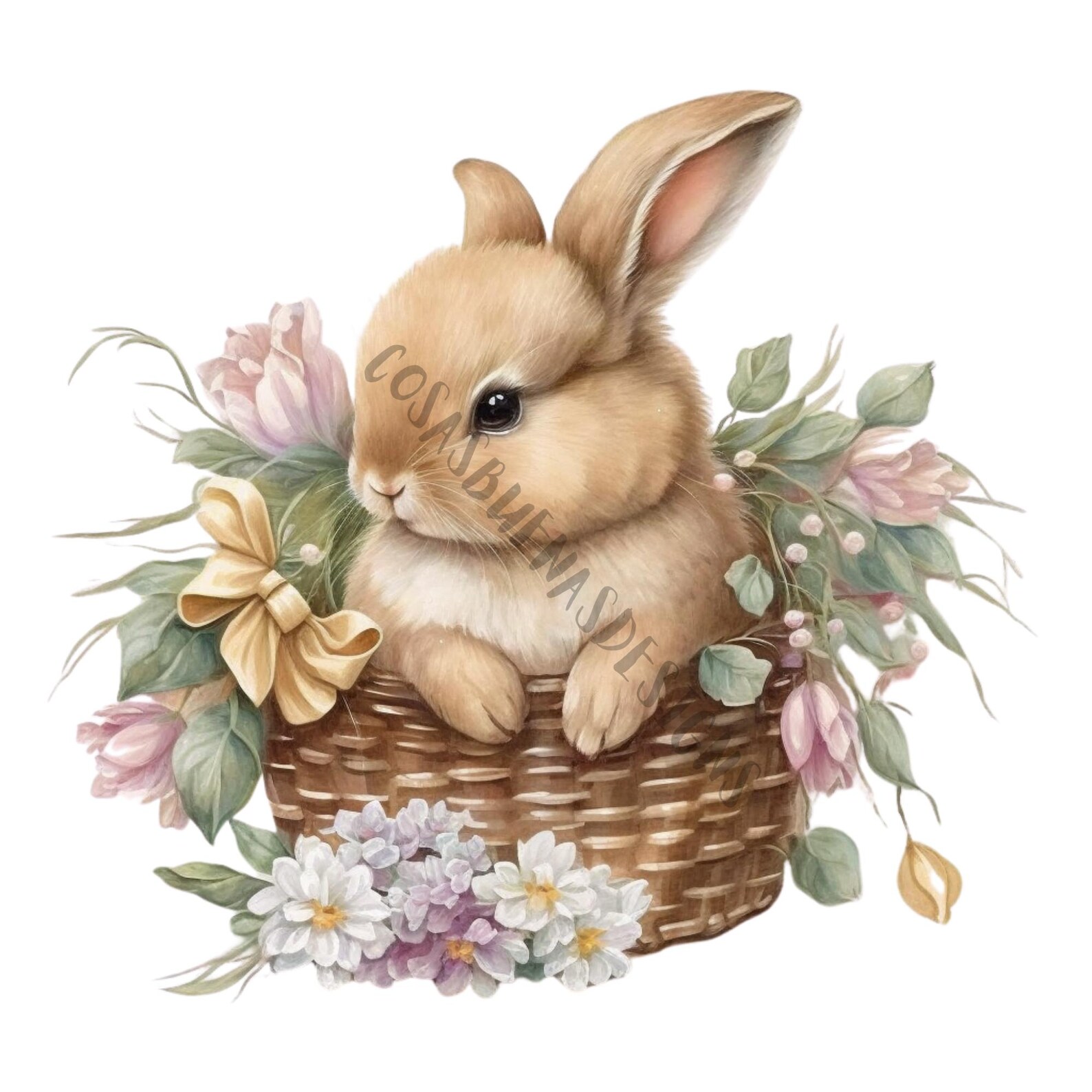 38 Easter Bunny Clipart L Bunny in Basket With Flowers L PNG Digital ...