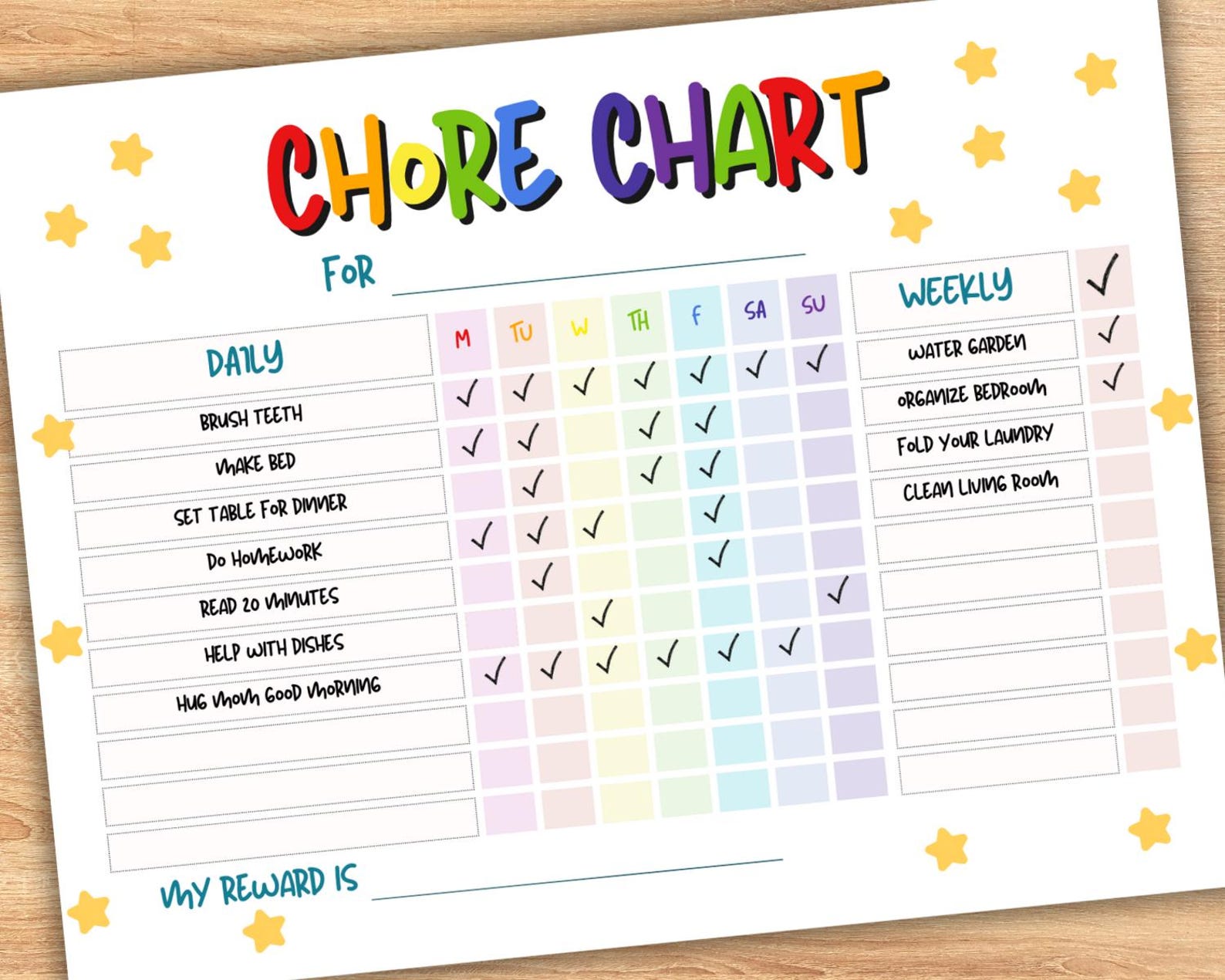Weekly Chore Chart for Kids|kids Weekly Responsibility Chart|kids Chore ...