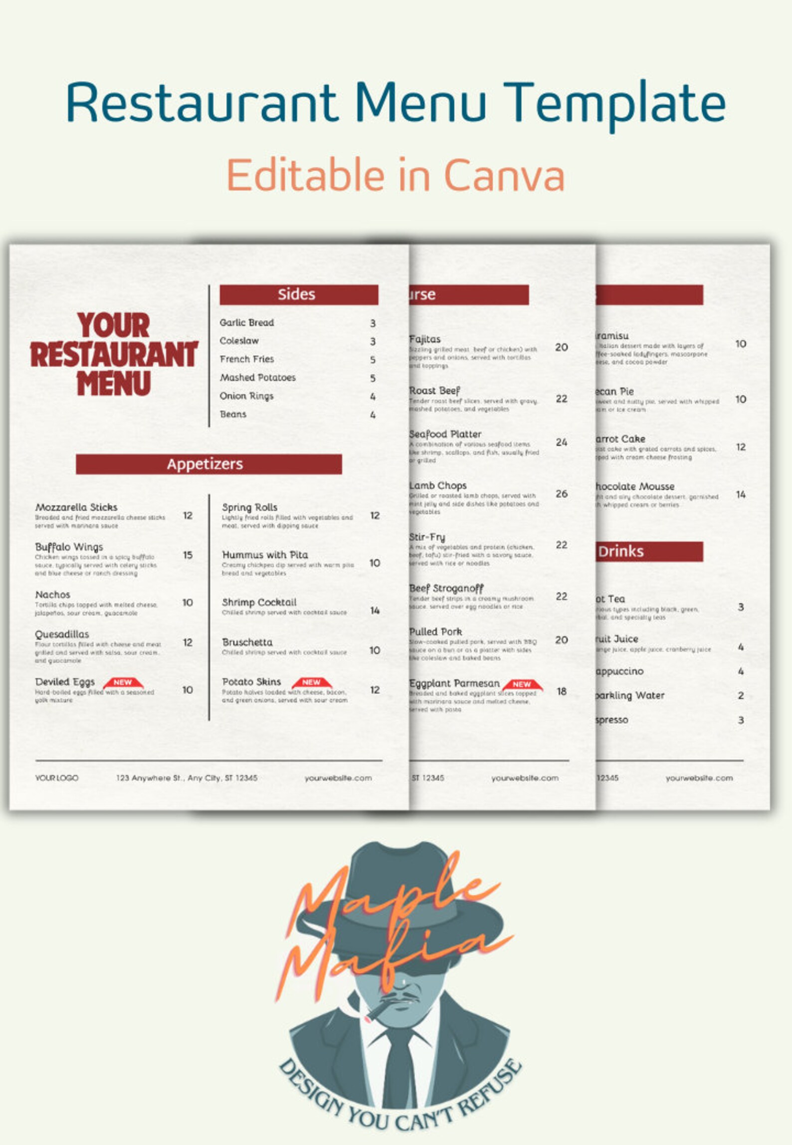Creative Menu Template Restaurant Menu Editable Canva Design Modern ...