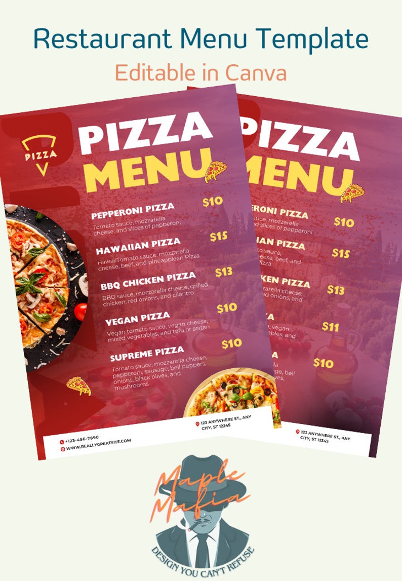 Pizzeria Menu Restaurant Menu Template Editable Canva Design Modern ...
