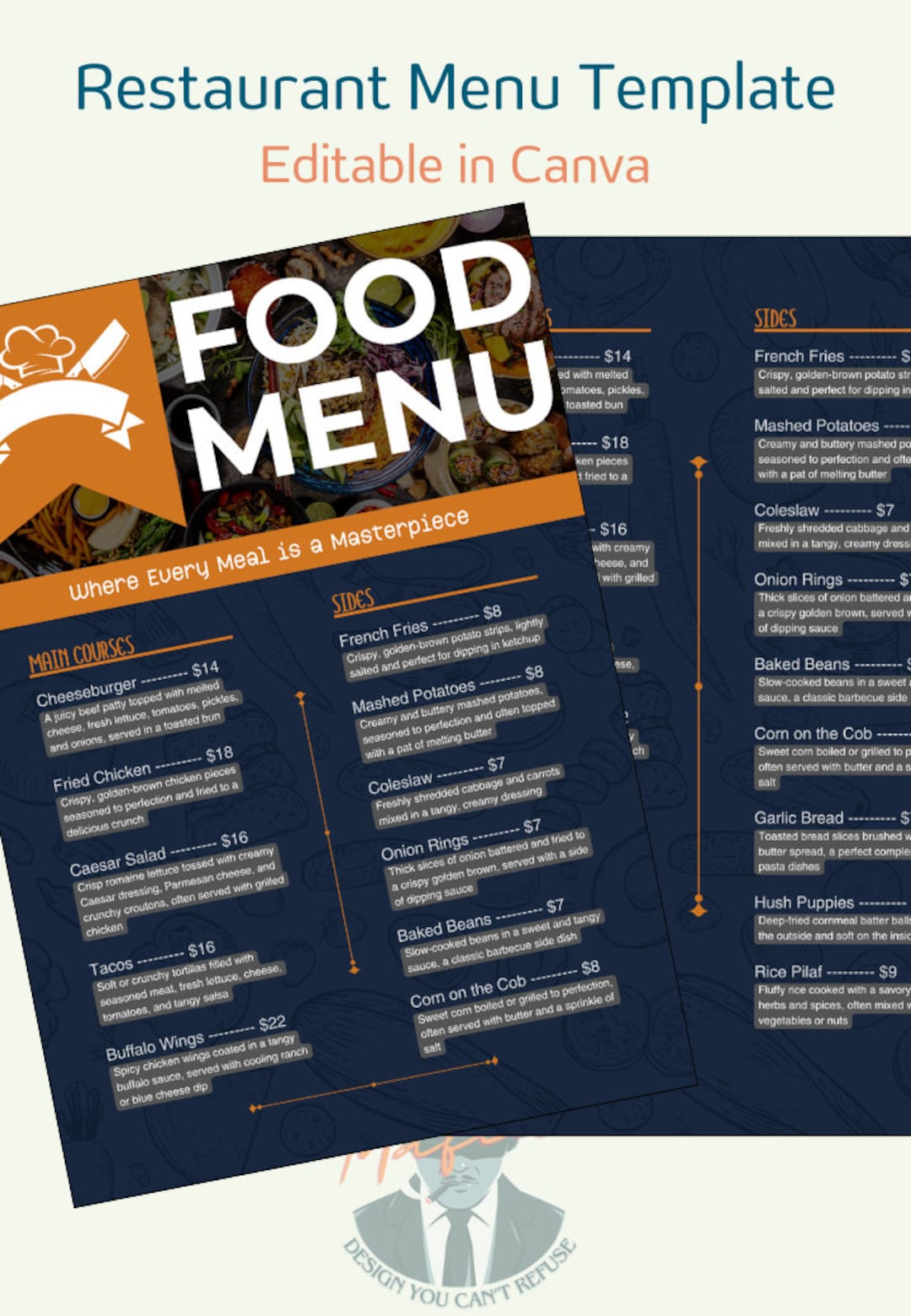 Restaurant Full Menu Template Editable Canva Design Modern Cafe Menu ...