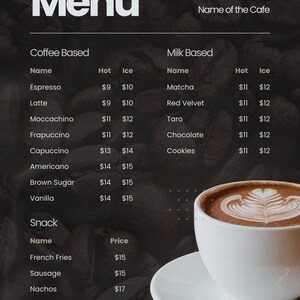 Coffee Menu Template Restaurant Menu Editable Canva Design Modern Cafe ...