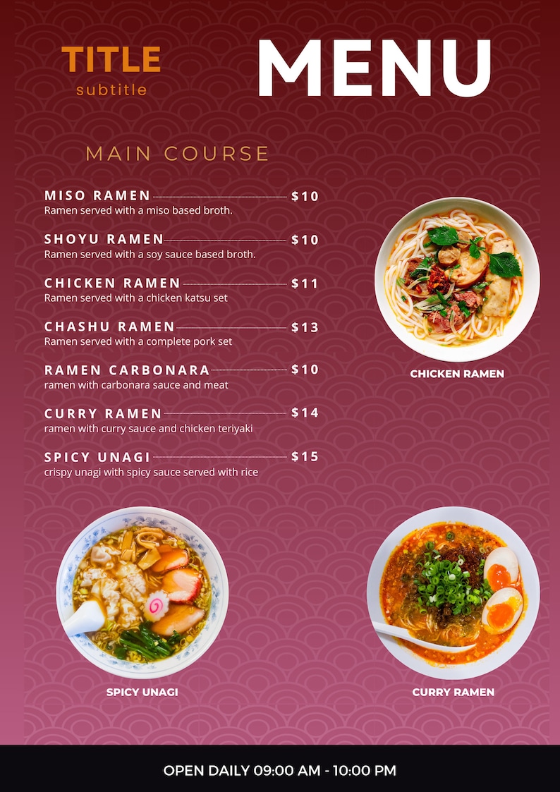 Restaurant Menu Template Editable in Canva Design Modern Cafe Menu ...