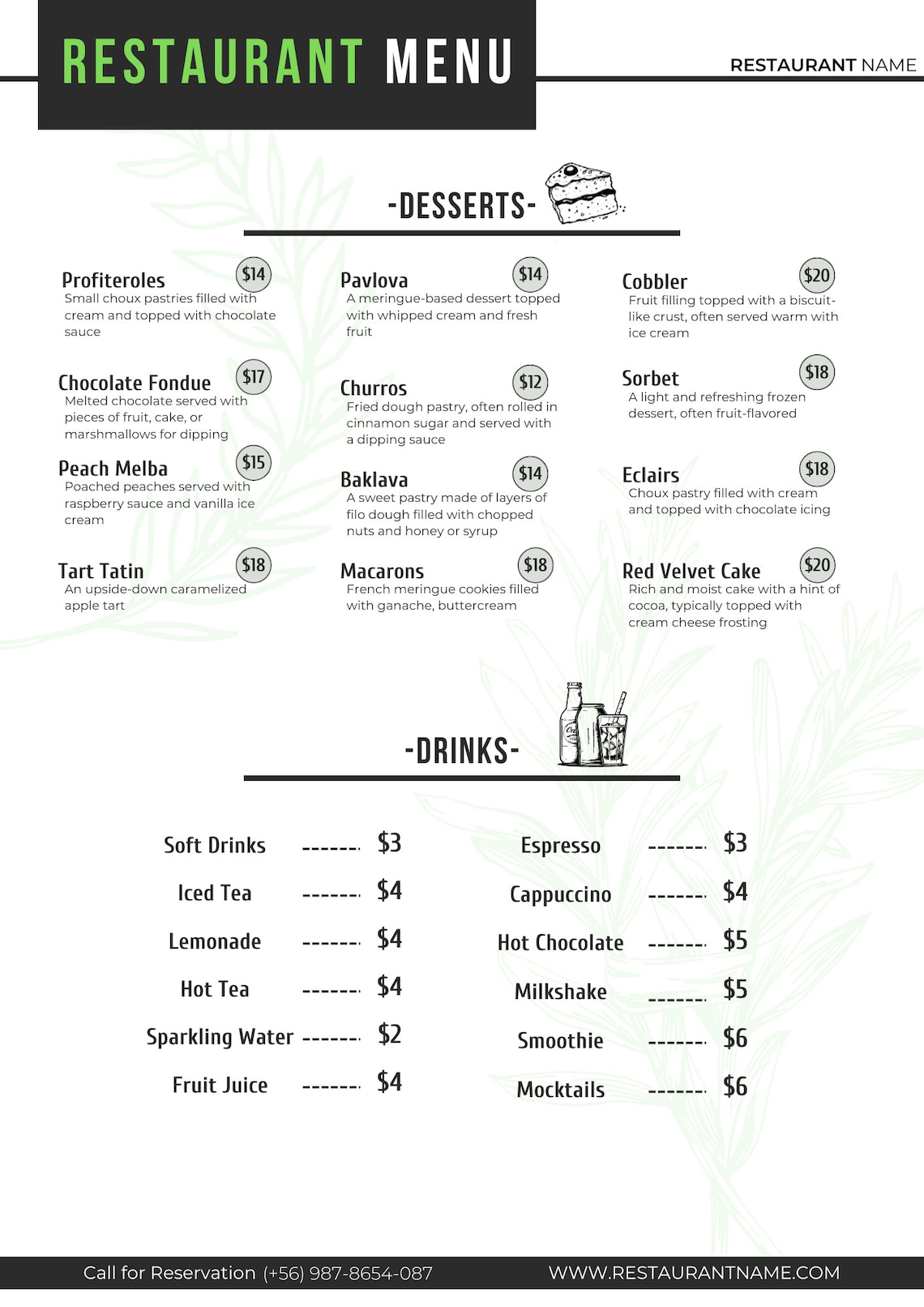 Creative Full Restaurant Menu Template Editable in Canva Modern Cafe ...