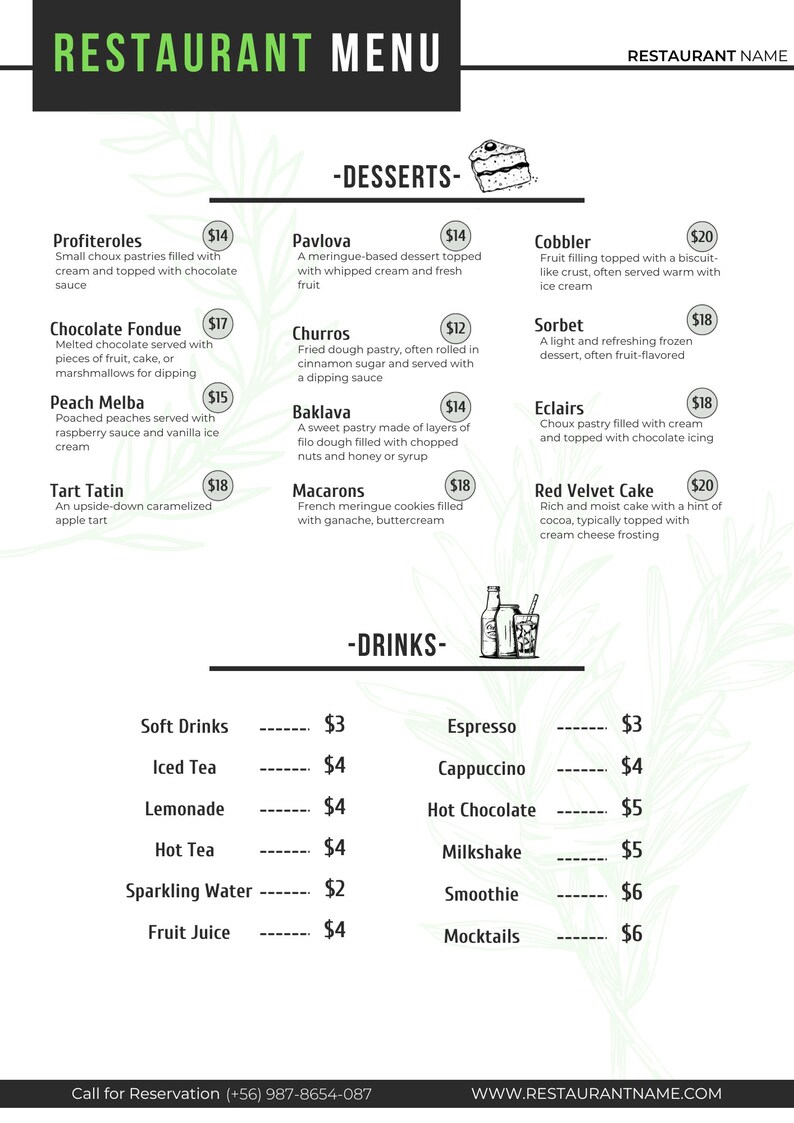 Creative Full Restaurant Menu Template Editable in Canva Modern Cafe ...