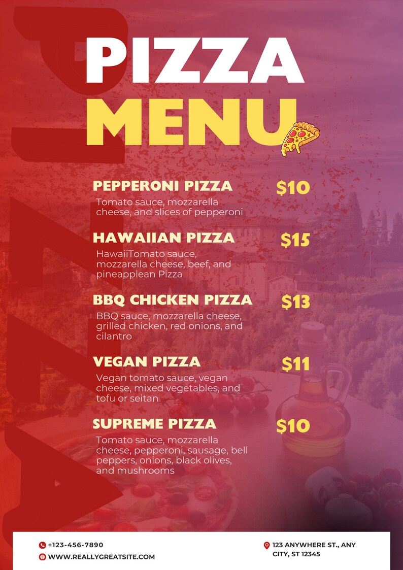 Pizzeria Menu Restaurant Menu Template Editable Canva Design Modern ...