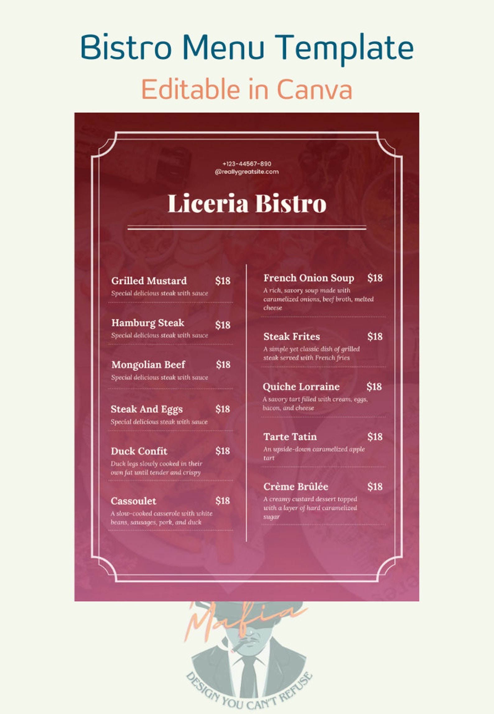 Creative Menu Template Bistro Restaurant Menu Editable Canva Design ...