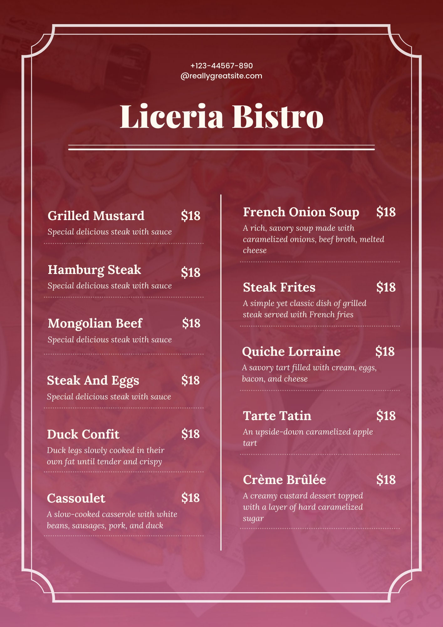 Creative Menu Template Bistro Restaurant Menu Editable Canva Design ...