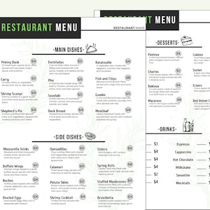 Creative Full Restaurant Menu Template Editable in Canva Modern Cafe ...