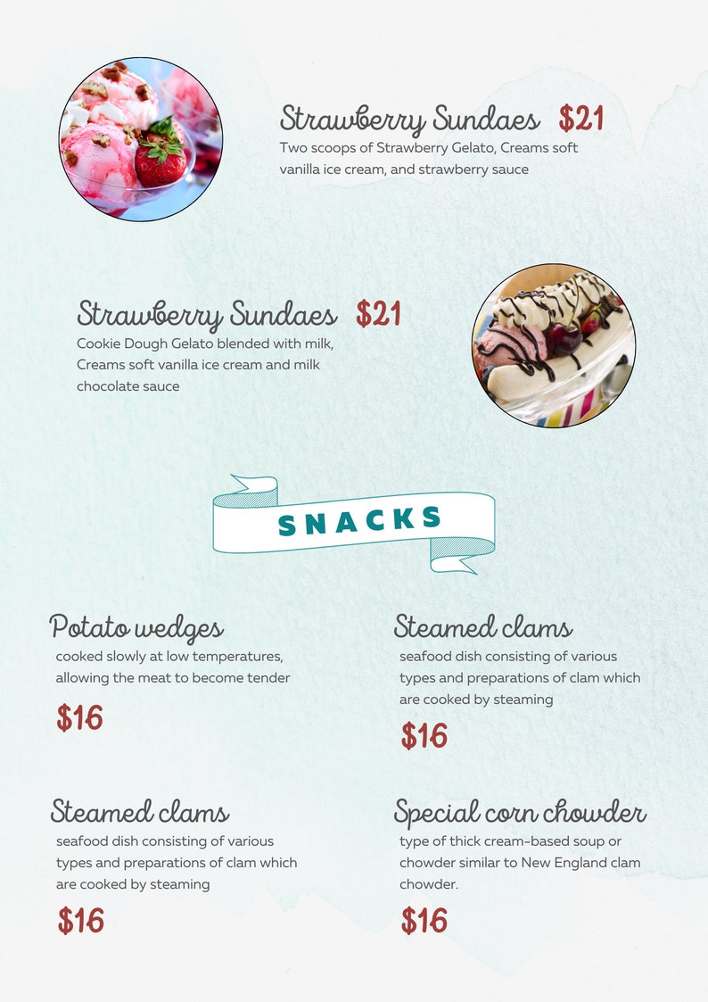 Restaurant Menu Template Desserts Menu Editable in Canva Design Modern ...