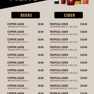 Bar Menu Template Creative Restaurant Menu Editable in Canva Design ...