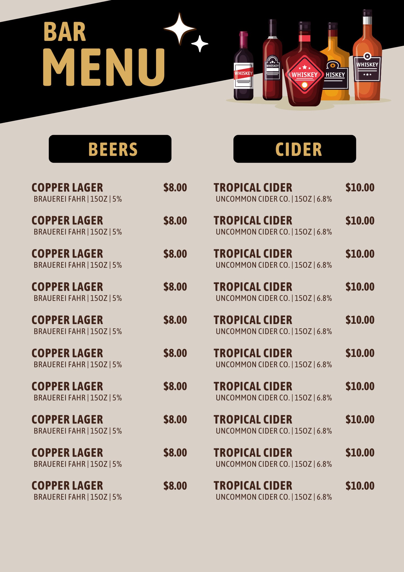 Bar Menu Template Creative Restaurant Menu Editable in Canva Design ...
