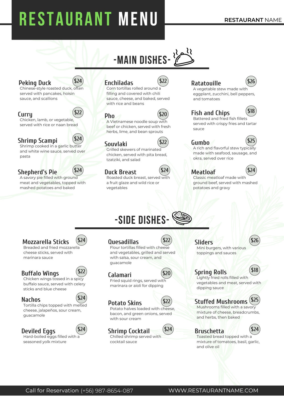 Creative Full Restaurant Menu Template Editable in Canva Modern Cafe ...
