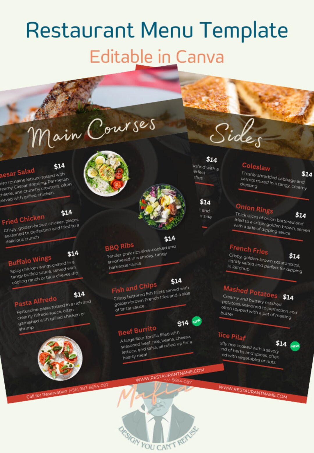 Full Restaurant Menu Template Editable Canva Design Creative Cafe Menu ...