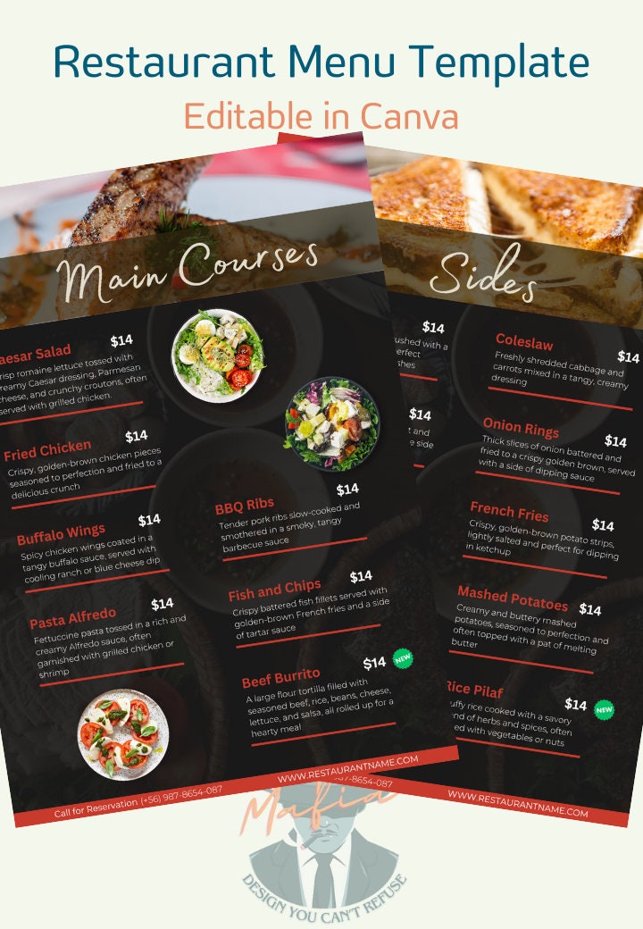 Full Restaurant Menu Template Editable Canva Design Creative Cafe Menu ...