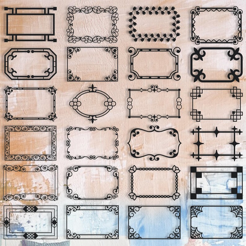24 marcos con borde SVG, DXF, etiquetas, letreros, siluetas ...