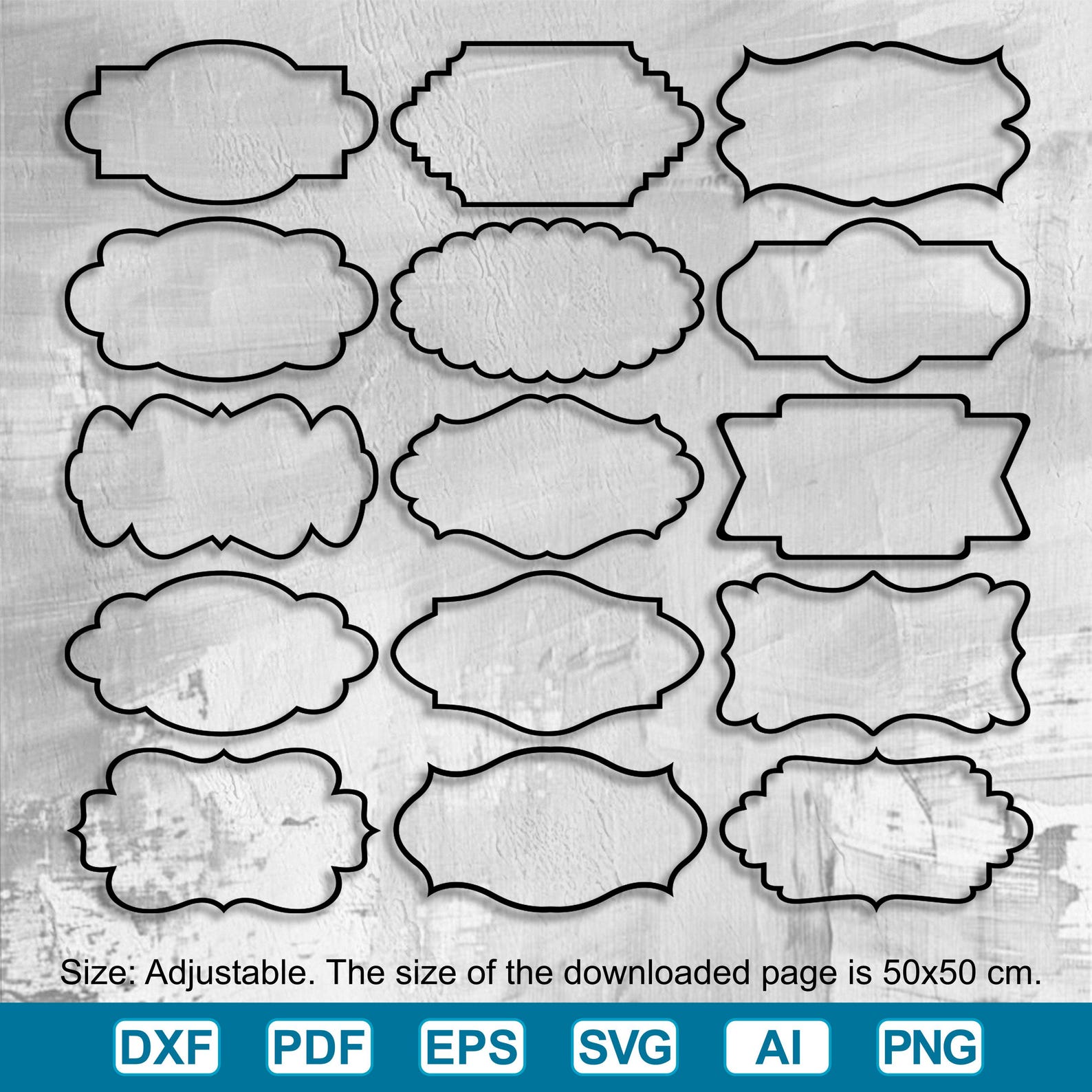 15 Frames Border Dxf Pdf, Labels, Signs, Clipart Silhouette, Cut File ...