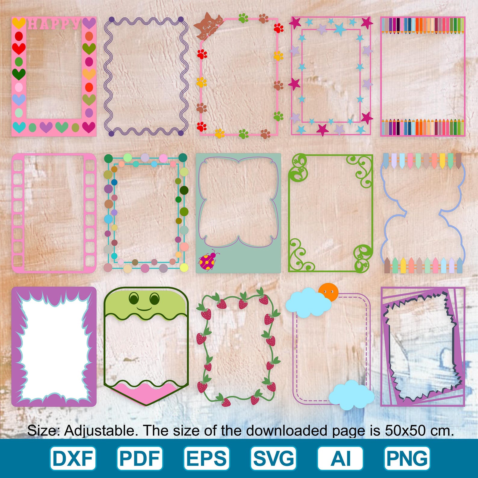 Geometric Frames Borders for Kids SVG DXF: Kids Frame Photo (digital ...