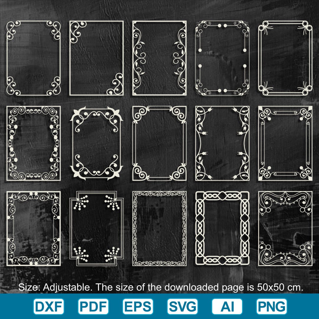 Vintage Frames Border SVG Bundle: Decorative Clipart Silhouette ...