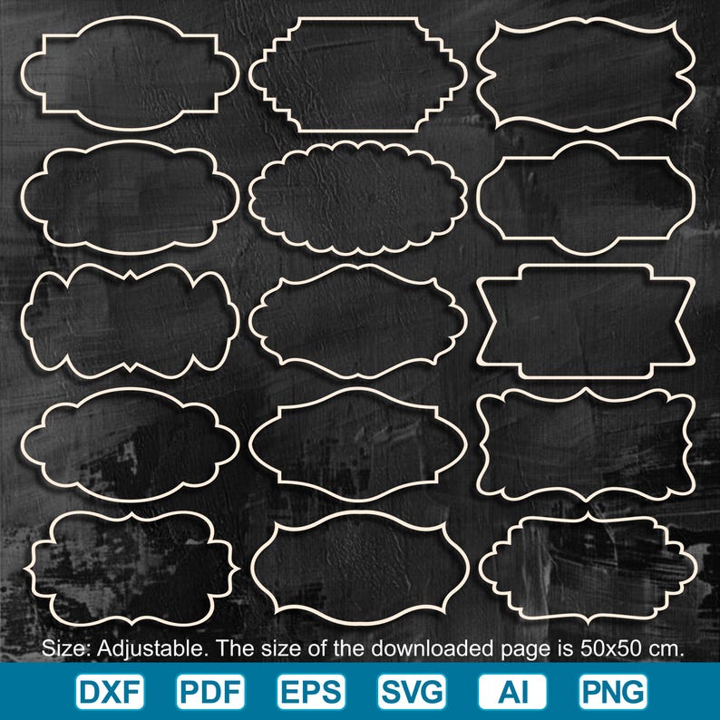 15 Frames Border Dxf Pdf, Labels, Signs, Clipart Silhouette, Cut File ...