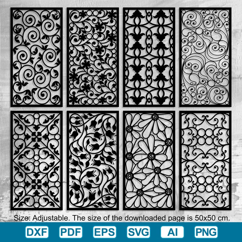 Flowers Panel Laser Cut Files: Pattern, Decorative Panel Templates ...