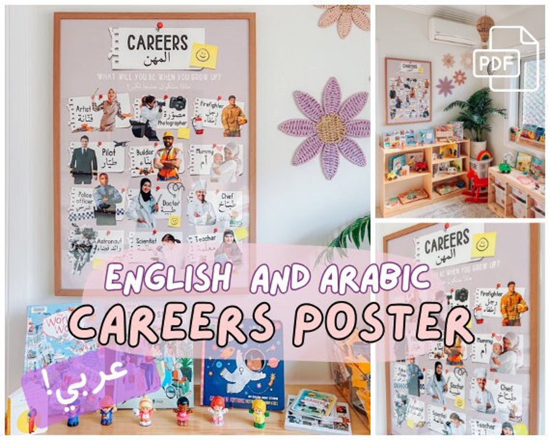 Fun English + Arabic CAREERS/JOBS POSTER *topic: Careers المهن* - Etsy