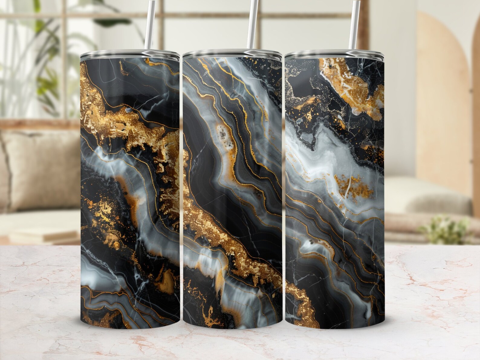 Black and Gold Marble Tumbler, Elegant Marble Design Tumbler, Luxury ...