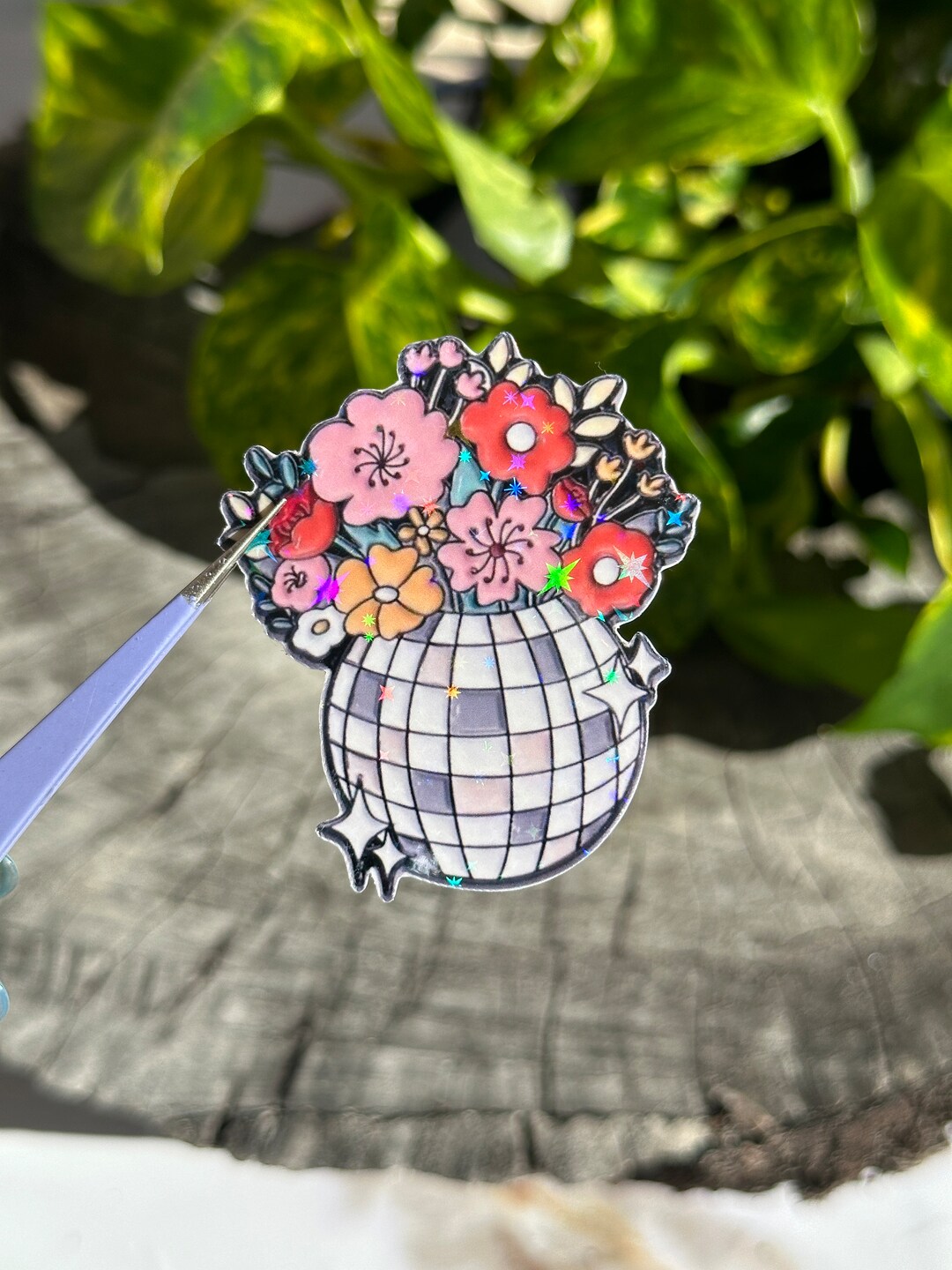 Disco Bouquet Sticker Cute Disco Sticker Vinyl Holographic Sticker ...