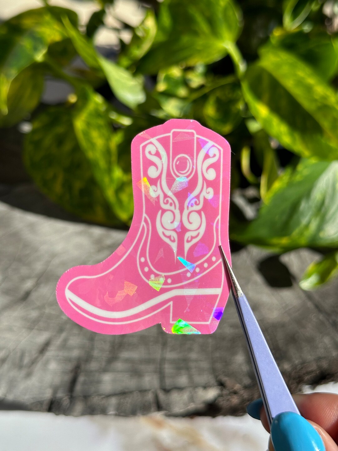 Cowgirl Boot Sticker Cute Pink Boot Sticker Vinyl Holographic Sticker ...