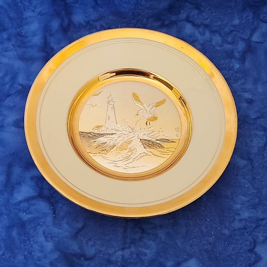 Lighthouse and Seagull 24k Gold and Silver Art of Chokin Golden Plate ...