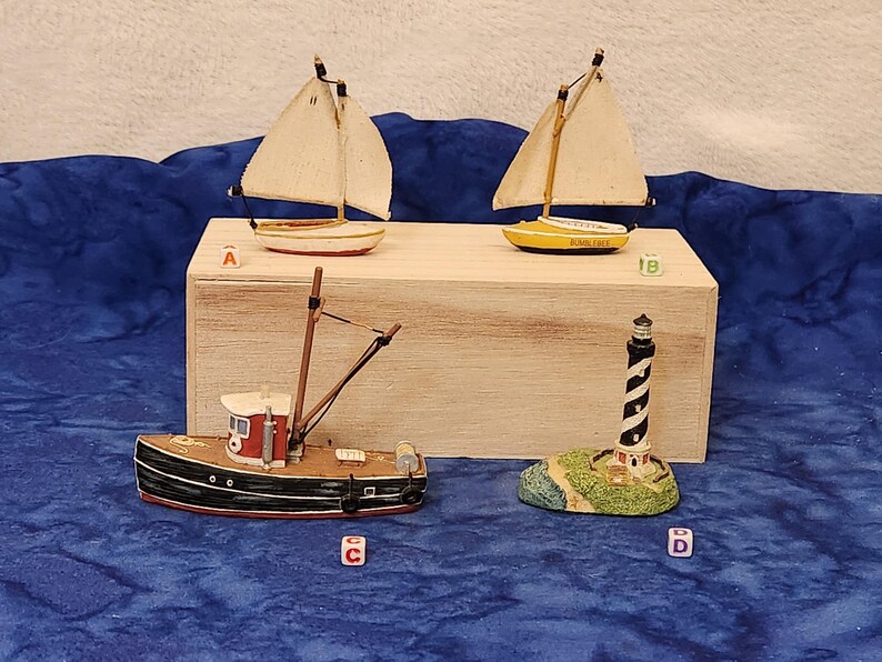 Miniature Sail Boats Fishing Boat or Harbour Lights Cape Hatteras ...