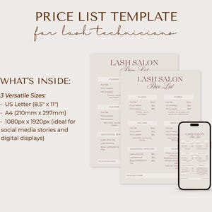 Lash Salon Price List Template | Lash Tech Price List Canva Template ...