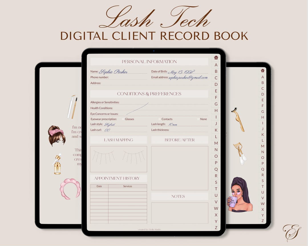 Digital Lash Client Record Book | Client Record Book Lashes | Lash Tech ...