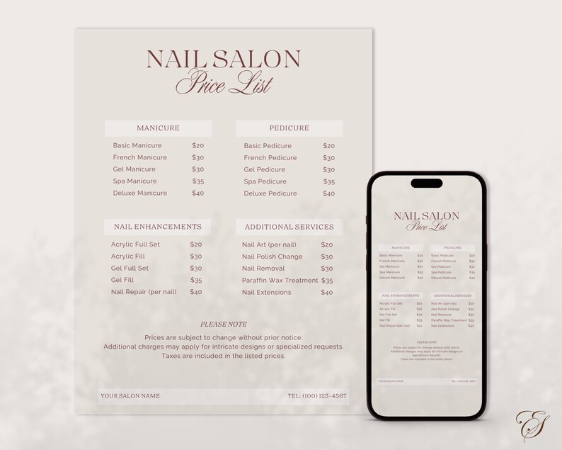 Nail Salon Price List Template | Nail Tech Price List Canva Template ...
