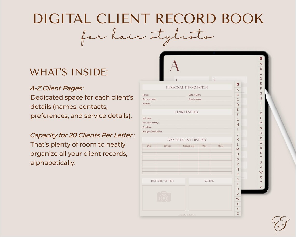 Digital Hair Stylist Client Record Book | Client Record Book for Hair ...