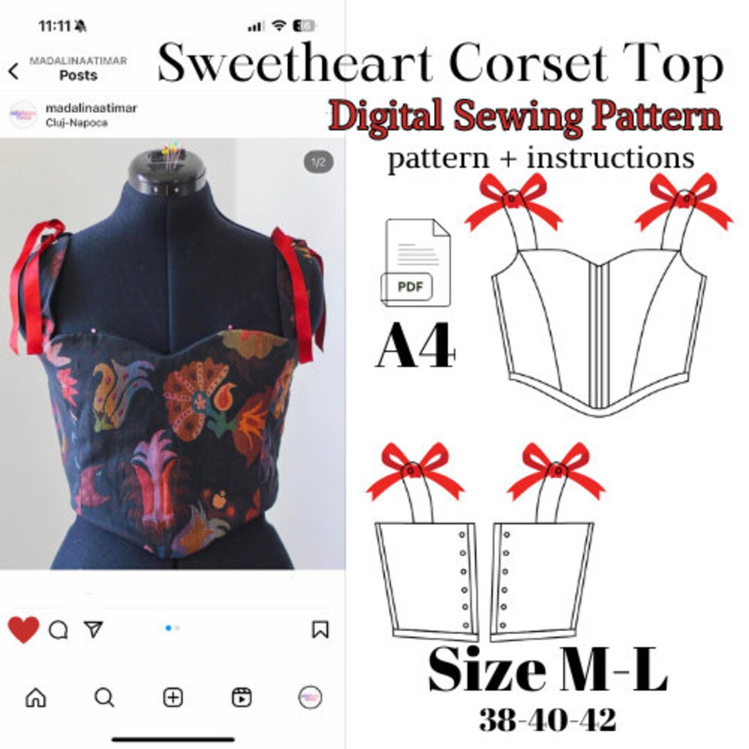 Sweetheart Corset Top Sewing PDF Pattern M-L - Etsy